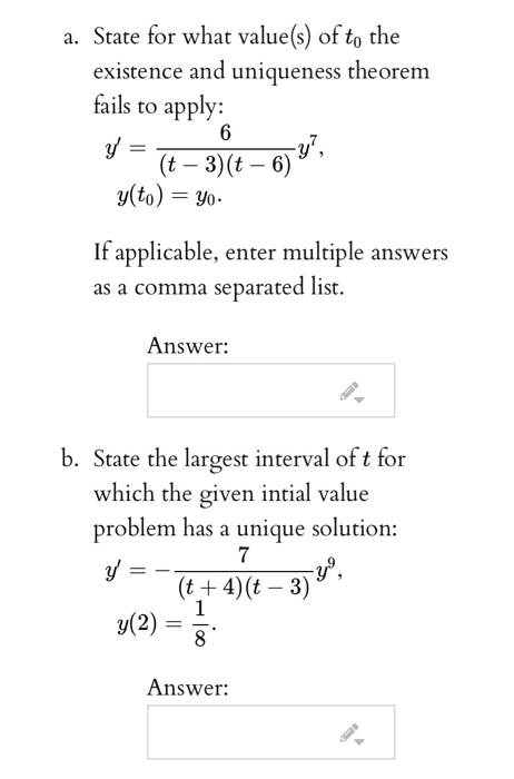 Solved a. State for what value(s) of to the existence and | Chegg.com