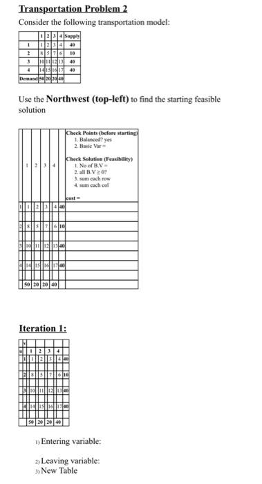 Solved Transportation Problem 2 Consider the following | Chegg.com