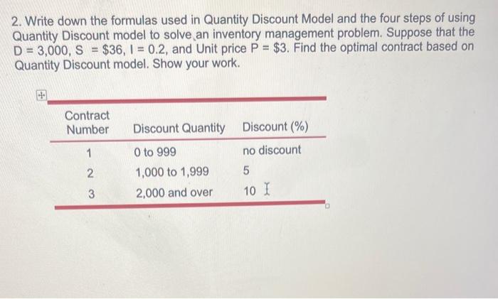 [Solved]: 2. Write down the formulas used in Quantity Disco