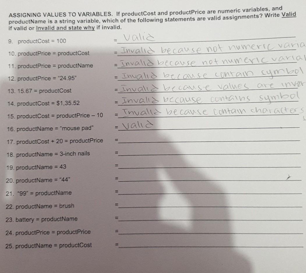 Solved ASSIGNING VALUES TO VARIABLES. If productCost and | Chegg.com