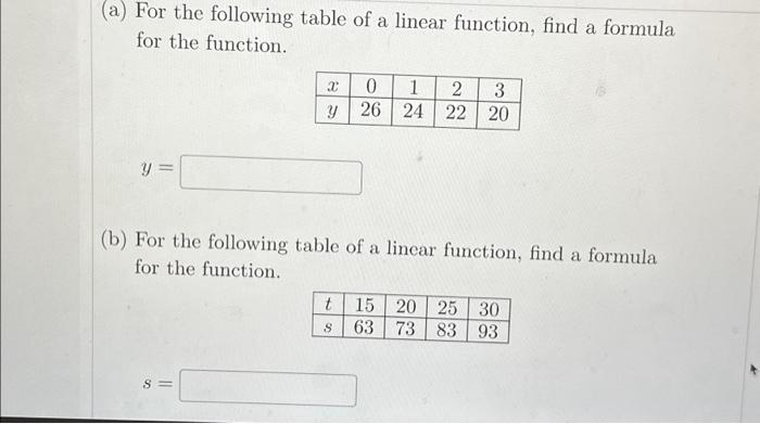 Solved (a) For the following table of a linear function, | Chegg.com