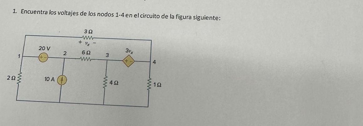 Solved Encuentra los voltajes de los nodos 1-4 ﻿en el | Chegg.com