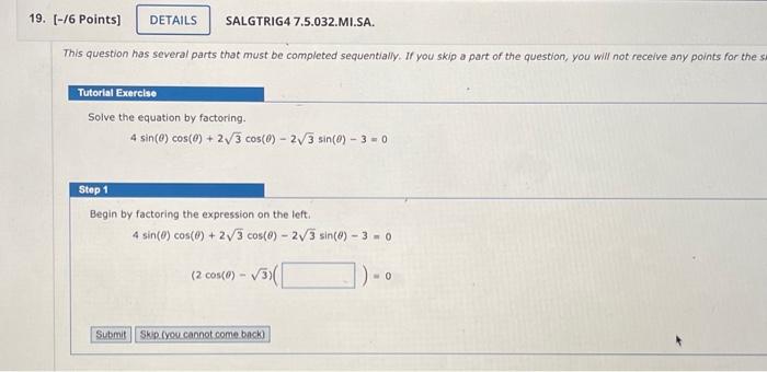 Solved Solve the equation by factoring. | Chegg.com