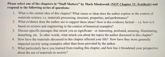 Please select one of the chapters in "Stuff Matters" | Chegg.com