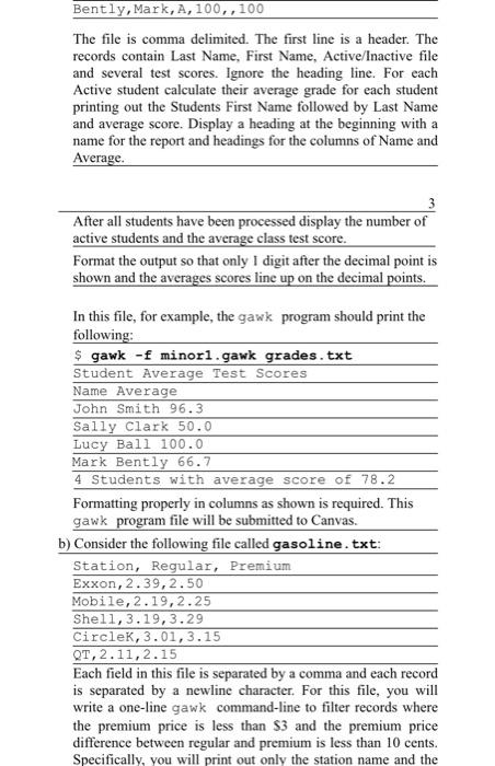 Solved In This Assignment You Will Write Sed And Gawk Chegg