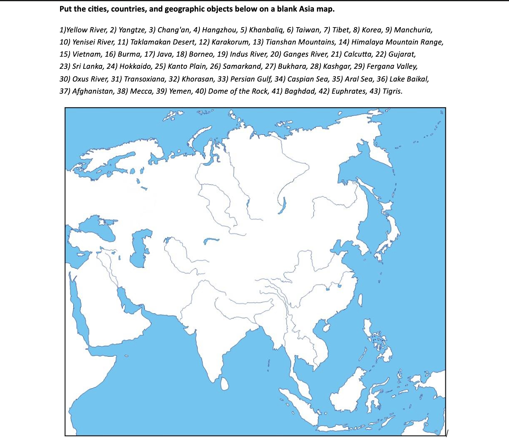Put the cities, countries, and geographic objects | Chegg.com