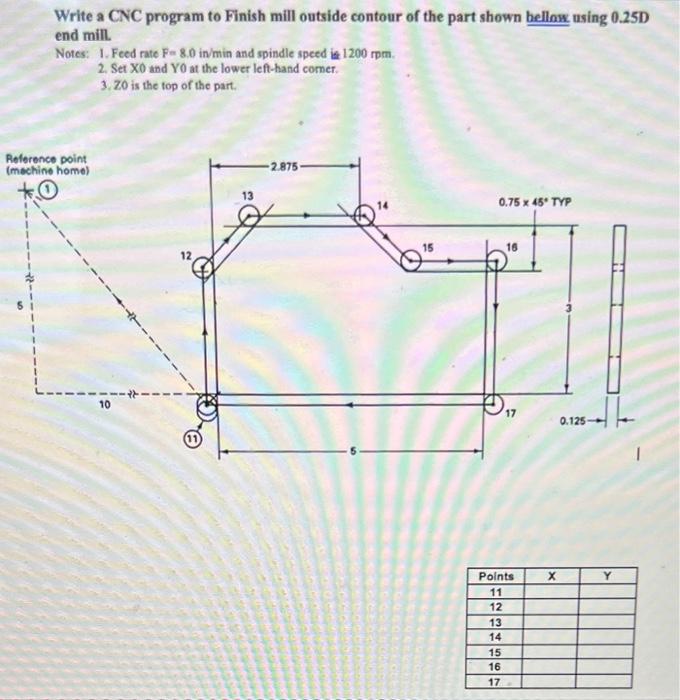 Solved Write a CNC program to Finish mill outside contour of | Chegg.com