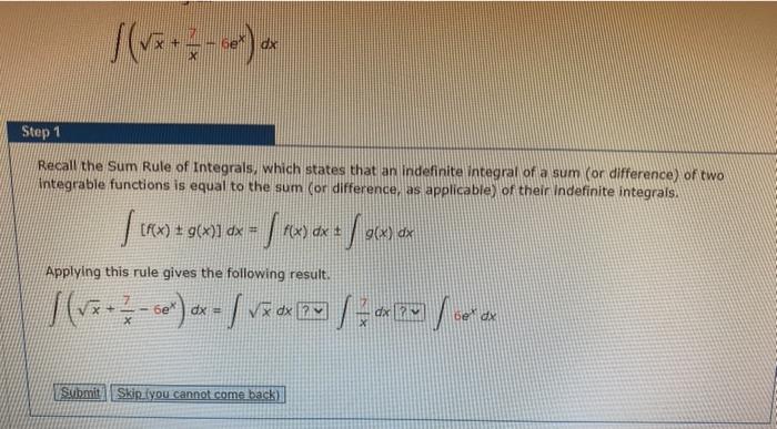 Solved (-60) Step 1 Recall the Sum Rule of Integrals, which | Chegg.com