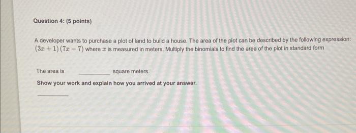 Solved A developer wants to purchase a plot of land to build | Chegg.com