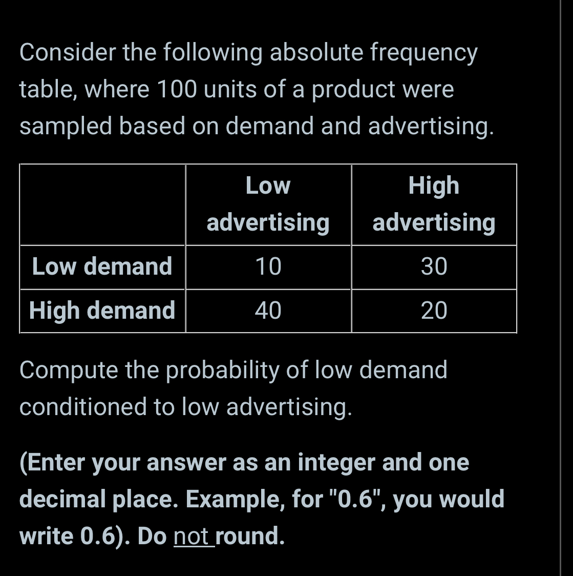 Solved Consider the following absolute frequency table, | Chegg.com