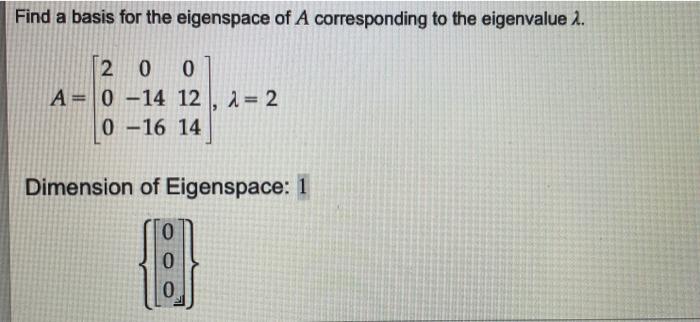 Solved Find a basis for the eigenspace of A corresponding to | Chegg.com