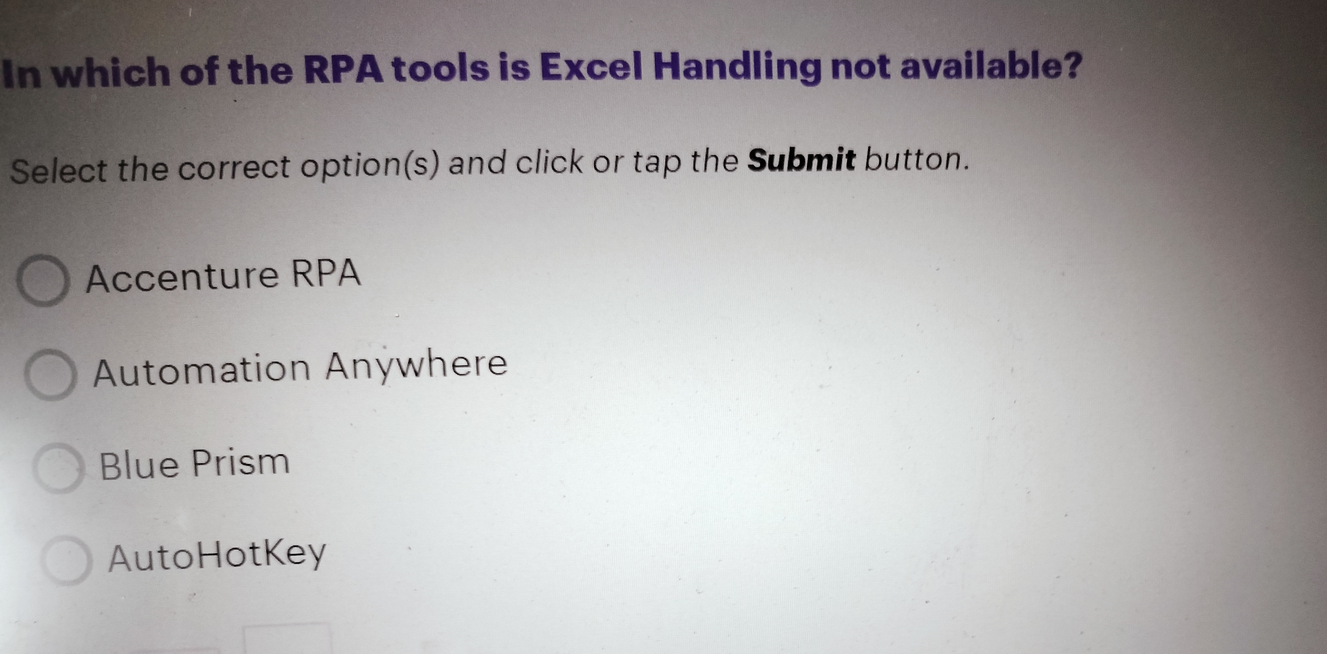 Solved In which of the RPA tools is Excel Handling not | Chegg.com