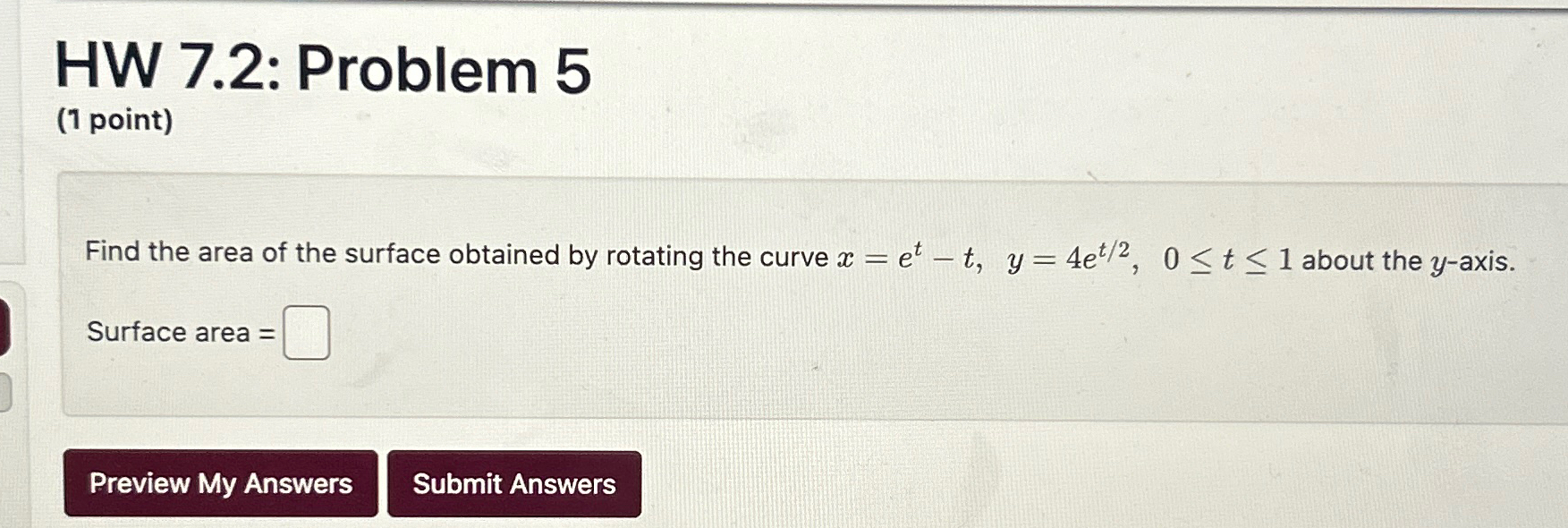 Solved HW 7.2: Problem 5(1 ﻿point)Find the area of the | Chegg.com