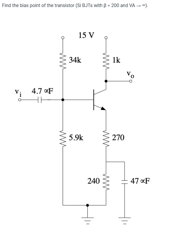 Solved Find the bias point of the transistor (Si BJTs with β | Chegg.com