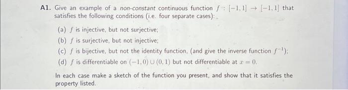 Solved 1. Give an example of a non-constant continuous | Chegg.com