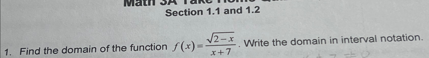 Solved Section 1.1 ﻿and 1.2Find the domain of the function | Chegg.com