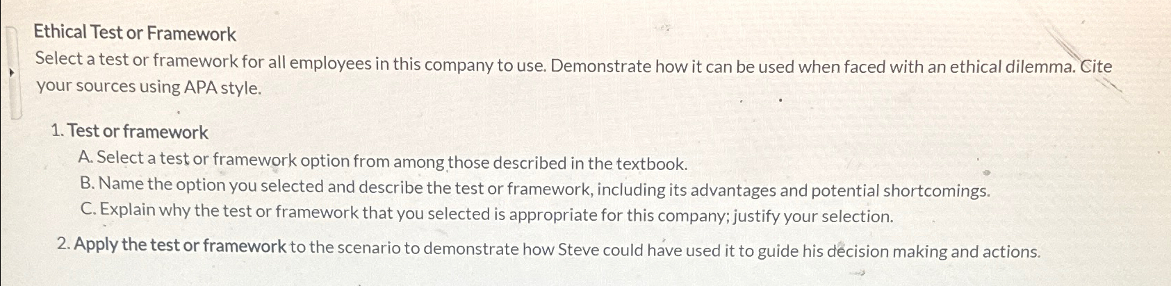 Solved Ethical Test or FrameworkSelect a test or framework | Chegg.com