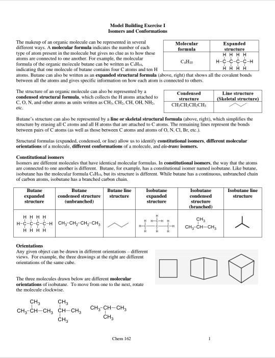 Solved Model Building Exercise I Isomers and Conformations | Chegg.com