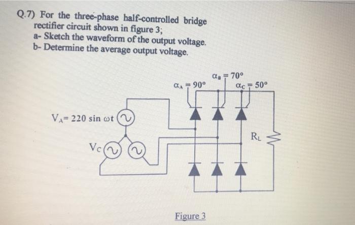 Solved Q.7) For the three-phase half-controlled bridge | Chegg.com