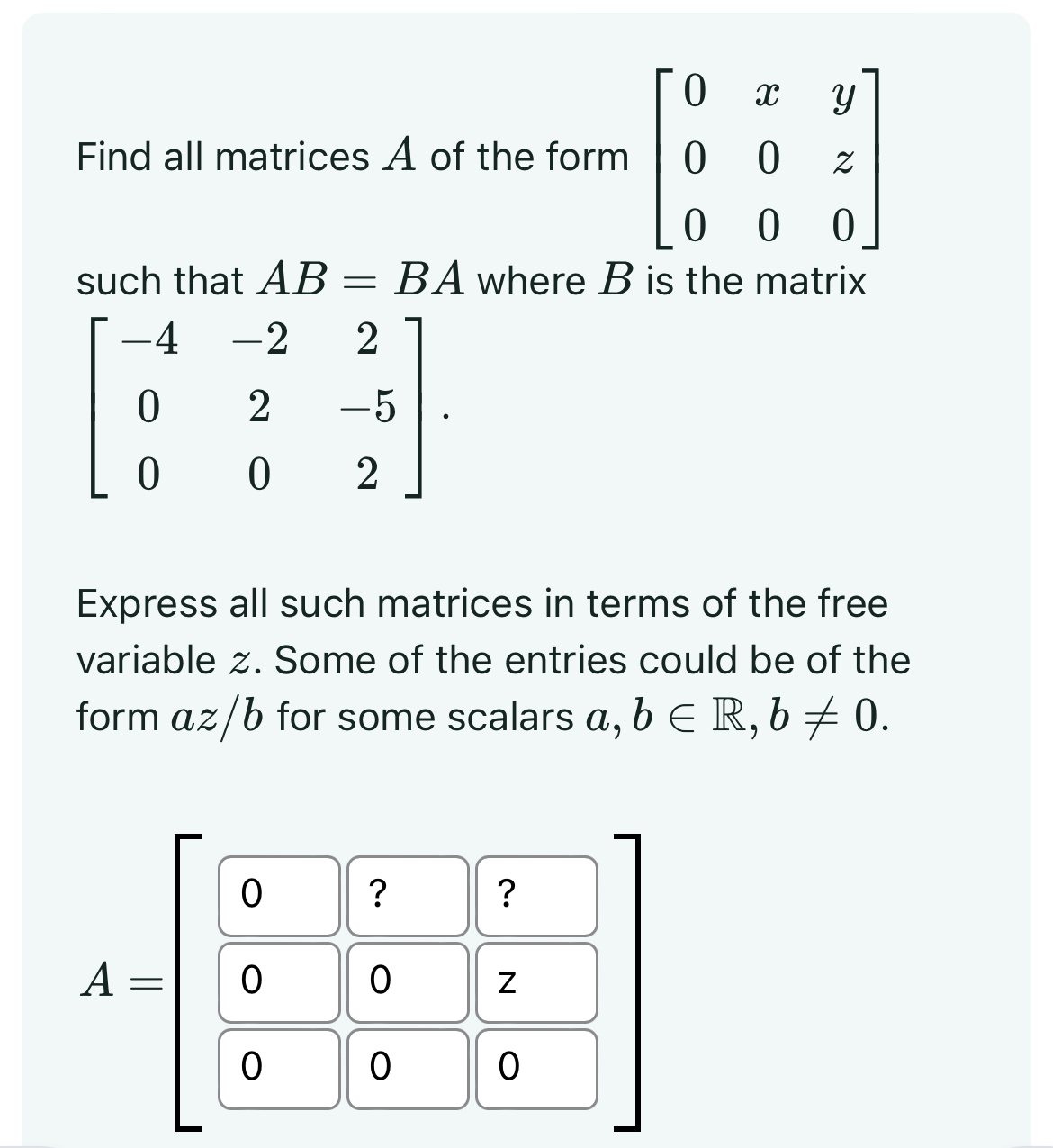 Solved Find all matrices A ﻿of the form [0xy00z000] ﻿such | Chegg.com