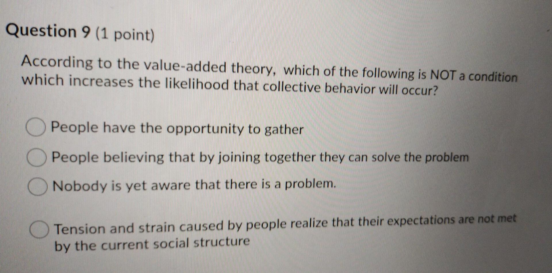 Solved Question 9 (1 point) According to the value-added | Chegg.com