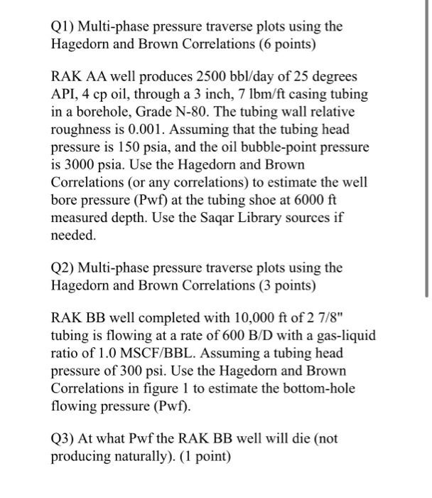 Solved Q1) Multi-phase pressure traverse plots using the | Chegg.com