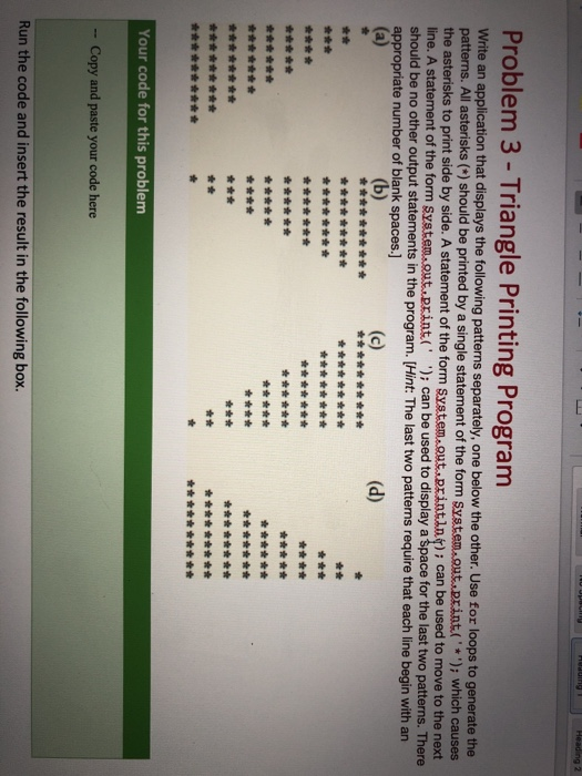 Solved TUU Hurg Heading 2 Problem 3 - Triangle Printing | Chegg.com