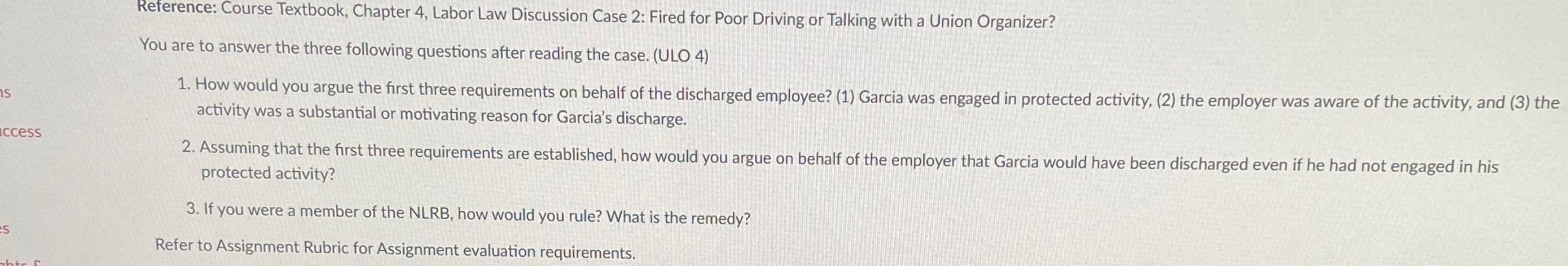Solved Reference: Course Textbook, Chapter 4, ﻿Labor Law | Chegg.com