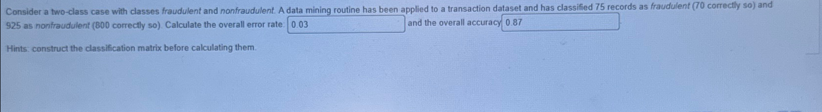 Solved Consider a two-class case with classes fraudulent and | Chegg.com