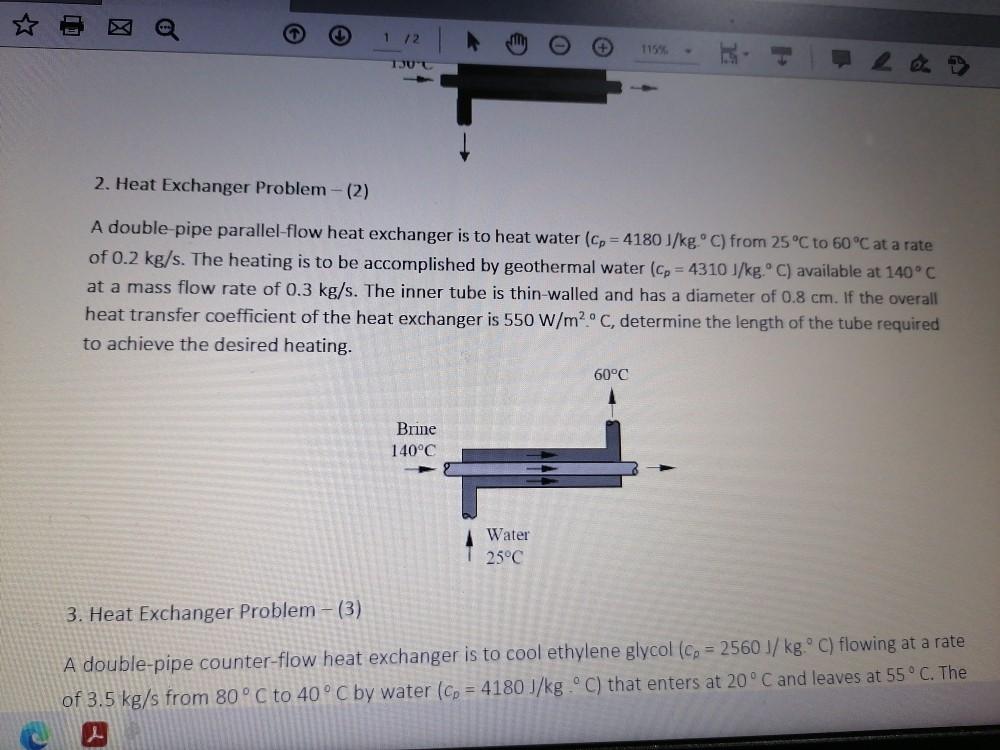 Solved 1/2 1 JUL 2. Heat Exchanger Problem - (2) A | Chegg.com