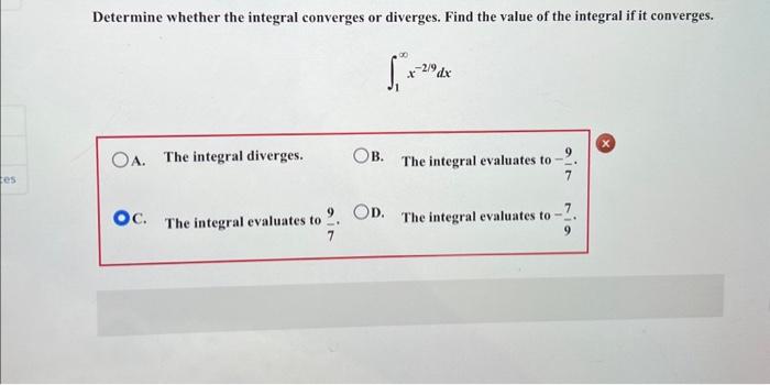 Solved Determine whether the integral converges or diverges. | Chegg.com