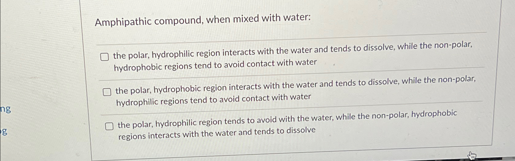 Solved Amphipathic compound, when mixed with water:the | Chegg.com