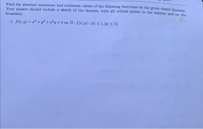 Find The Absolute Maximum And Minimum Values Of The
