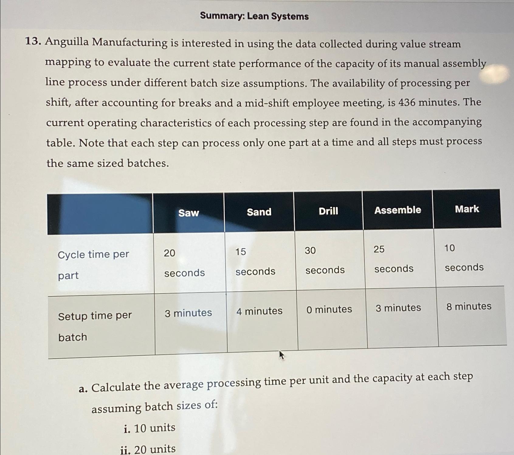 Solved Summary: Lean Systems13. ﻿Anguilla Manufacturing is | Chegg.com