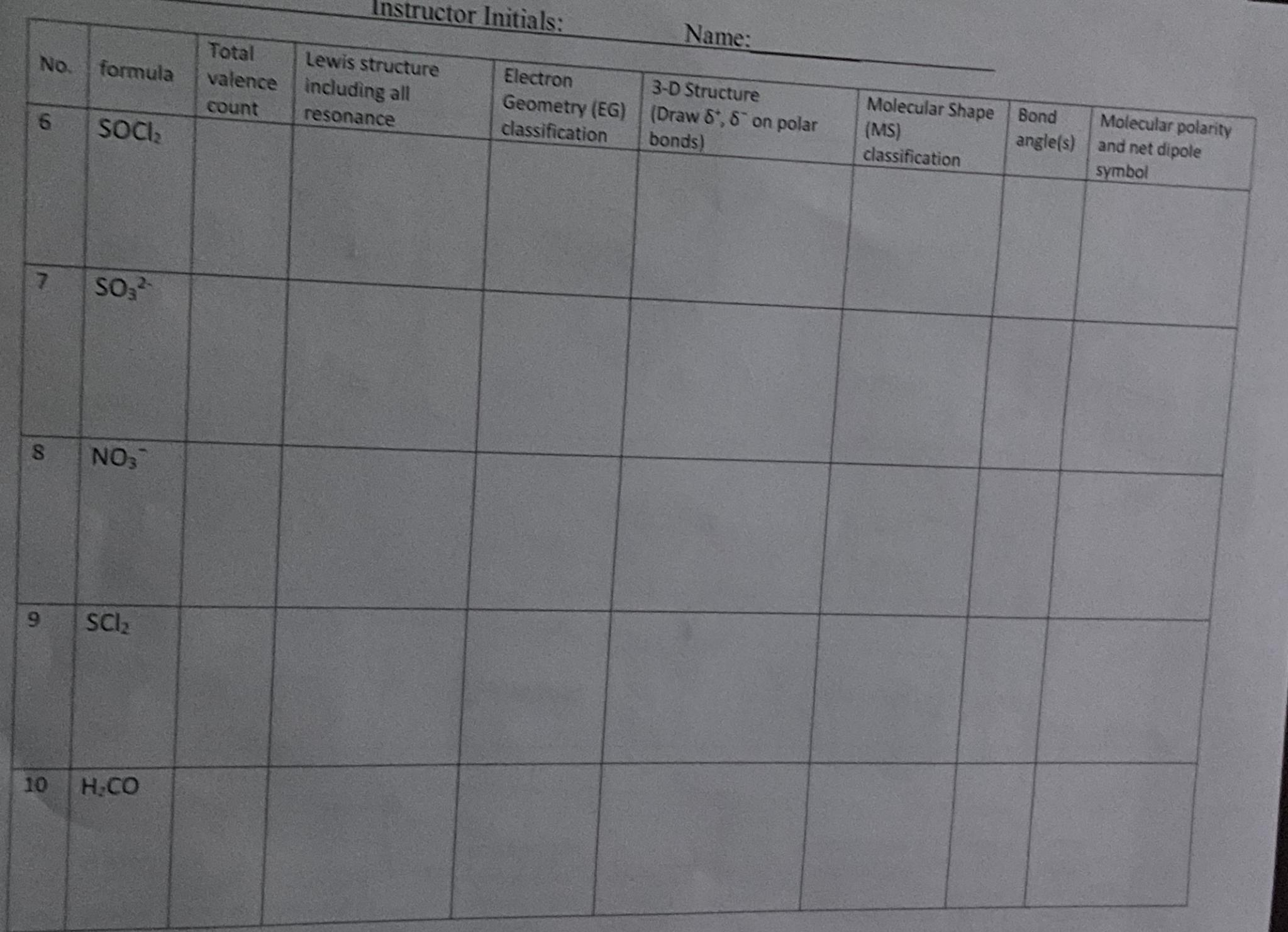 Solved Instructor Initials:Name: | Chegg.com