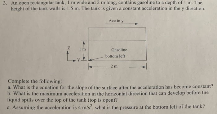 Solved An open rectangular tank, 1m wide and 2m long, | Chegg.com