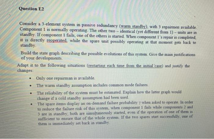 Solved Consider a 3-element system in passive redundancy | Chegg.com