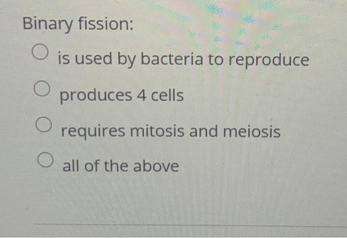 Solved Binary fission: O is used by bacteria to reproduce | Chegg.com