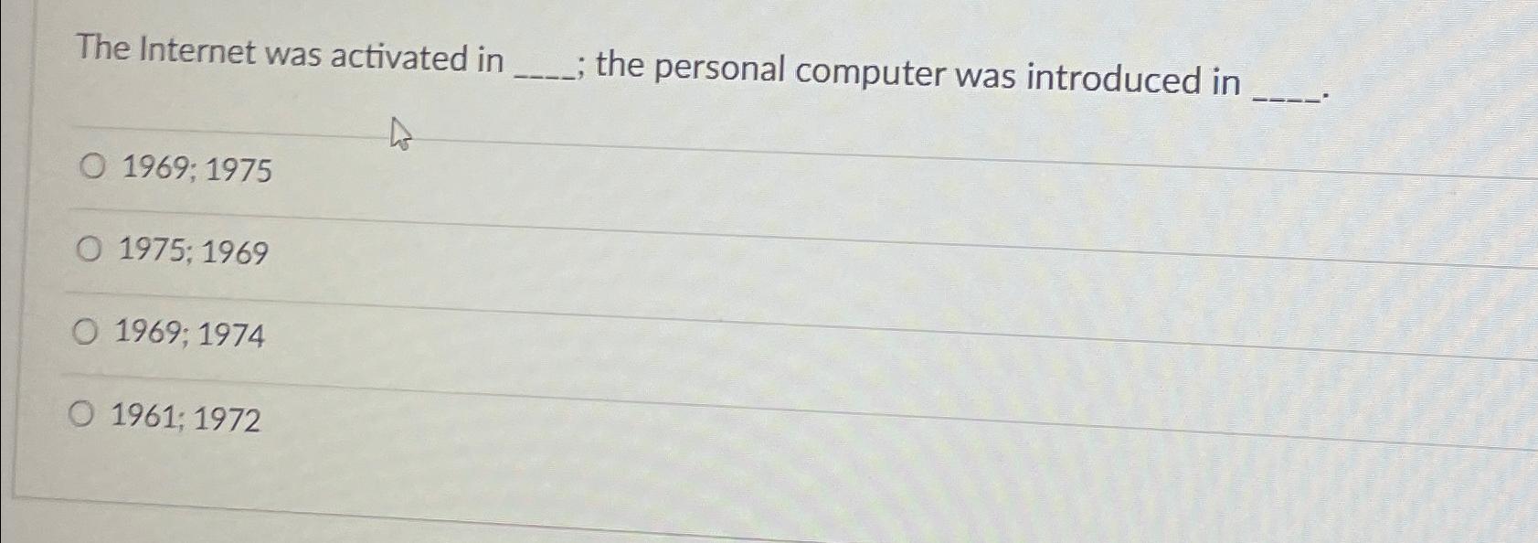 Solved The Internet was activated in ; the personal computer | Chegg.com