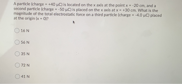 Solved A particle (charge = +40 C) is located on the x axis | Chegg.com