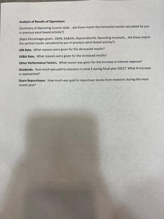 Financial Analysis Project: 10K Scavenger Hunt FY | Chegg.com