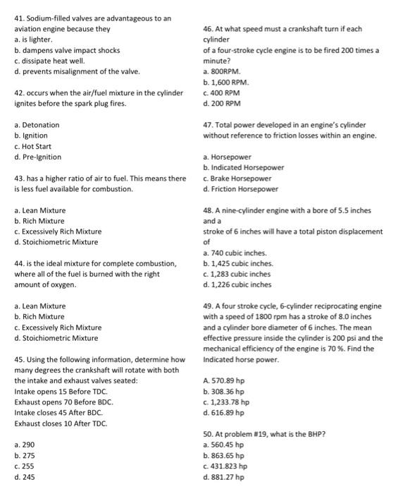 Solved 41. Sodium-filled valves are advantageous to an | Chegg.com