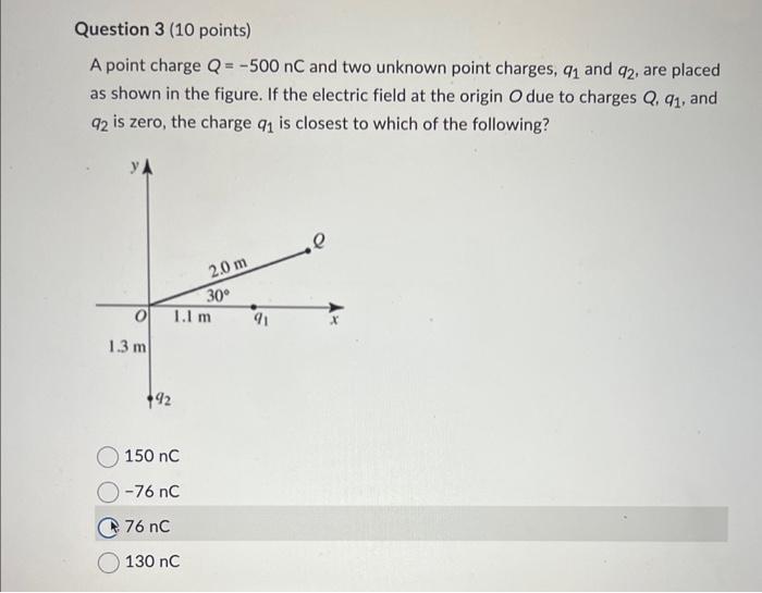 Solved A point charge Q=−500nC and two unknown point | Chegg.com