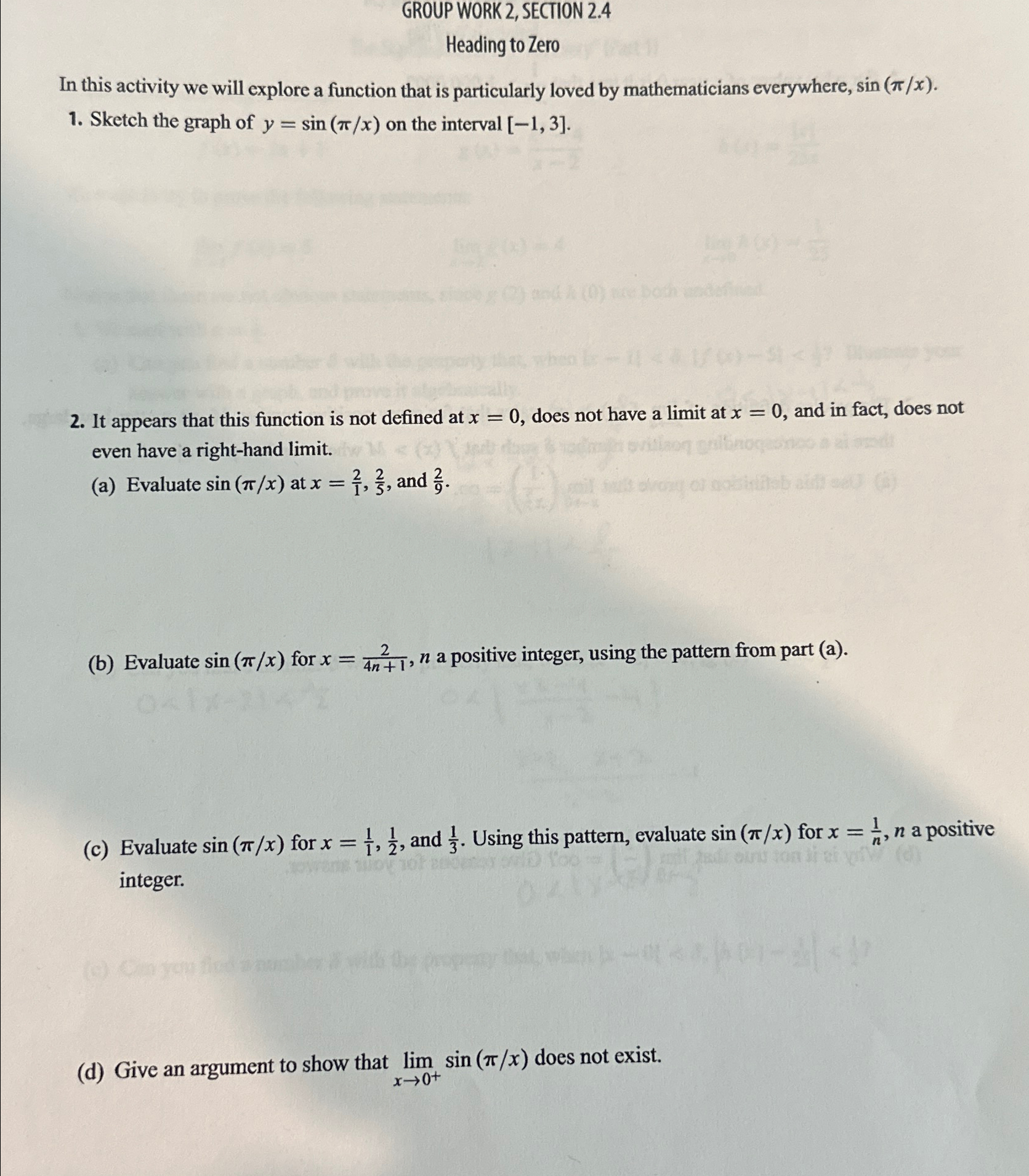 Solved GROUP WORK 2, ﻿SECTION 2.4Heading to ZeroIn this | Chegg.com