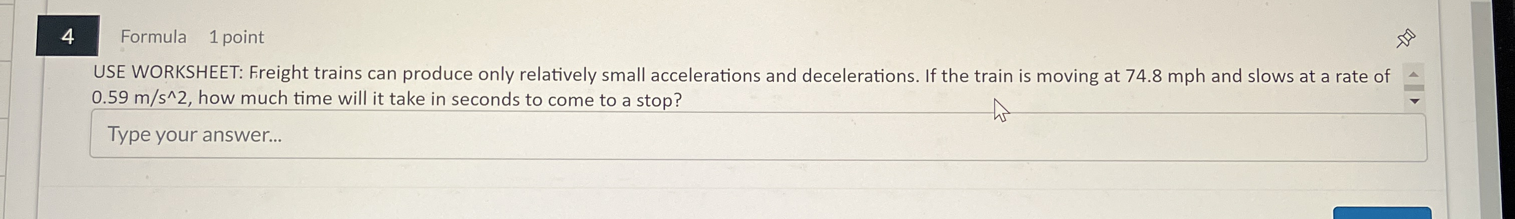 [Solved]: 4 Formula 1 point USE WORKSHEET: Freight trains ca