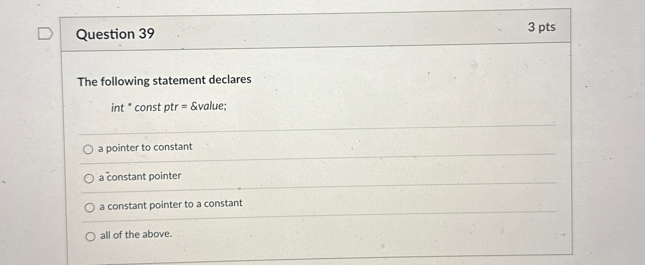 Solved Question 393 ptsThe following statement declaresint | Chegg.com Solved Question 393 ptsThe following statement declaresint | Chegg.com