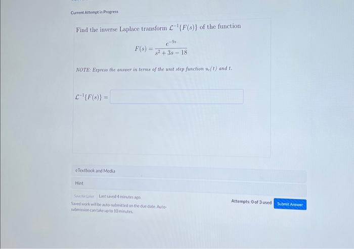 Solved Current Attempt in Progress Find the inverse Laplace | Chegg.com
