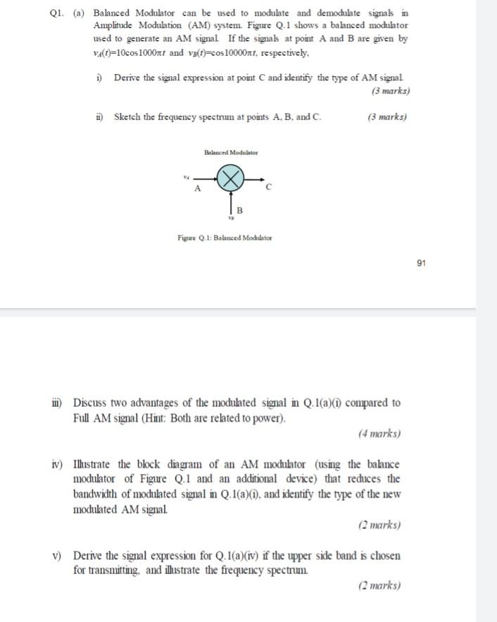 Solved Q1. (a) Balanced Modulator can be used to modulate | Chegg.com