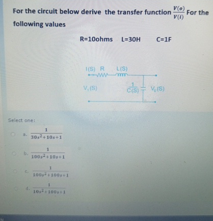 Solved For the circuit below derive the transfer function | Chegg.com