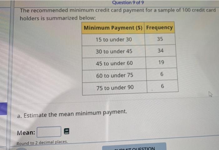 Solved The recommended minimum credit card payment for a | Chegg.com